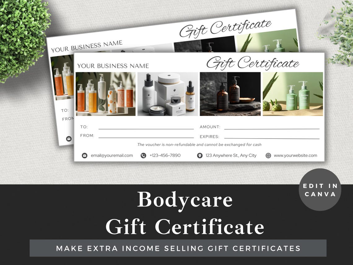 Editable Body Care Gift Certificate: Spa Canva Template (instant ...