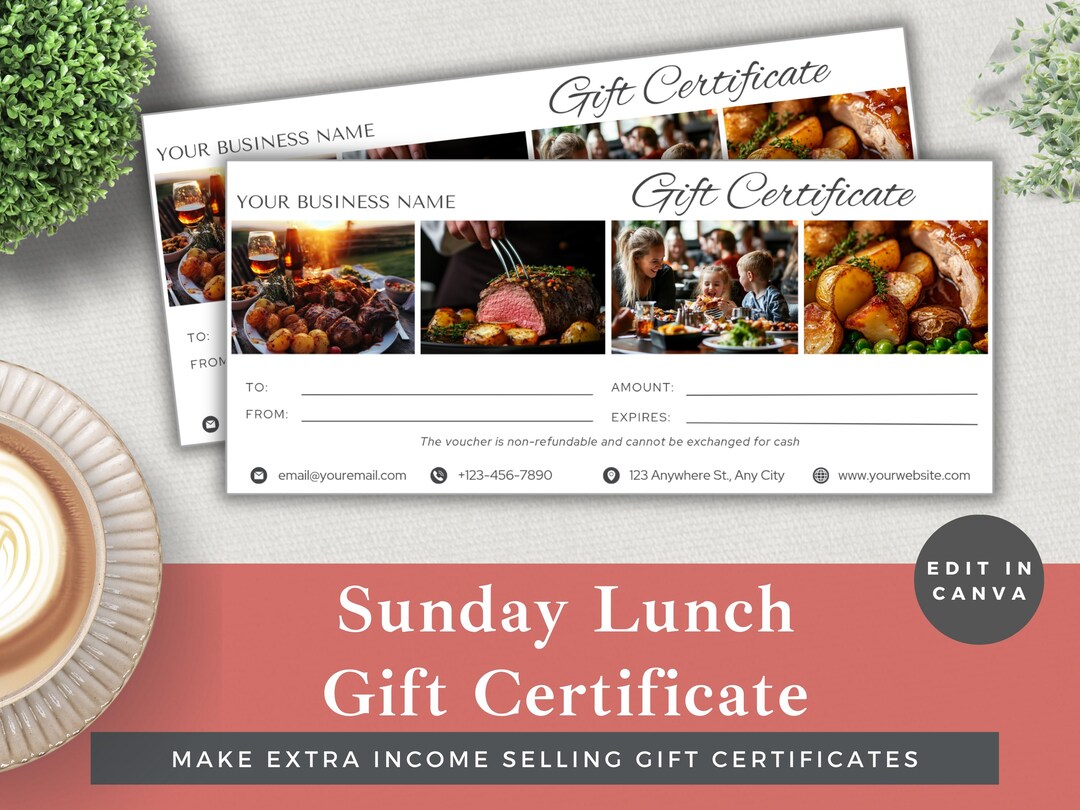 Editable Sunday Lunch Gift Certificate: Restaurant Voucher (canva ...