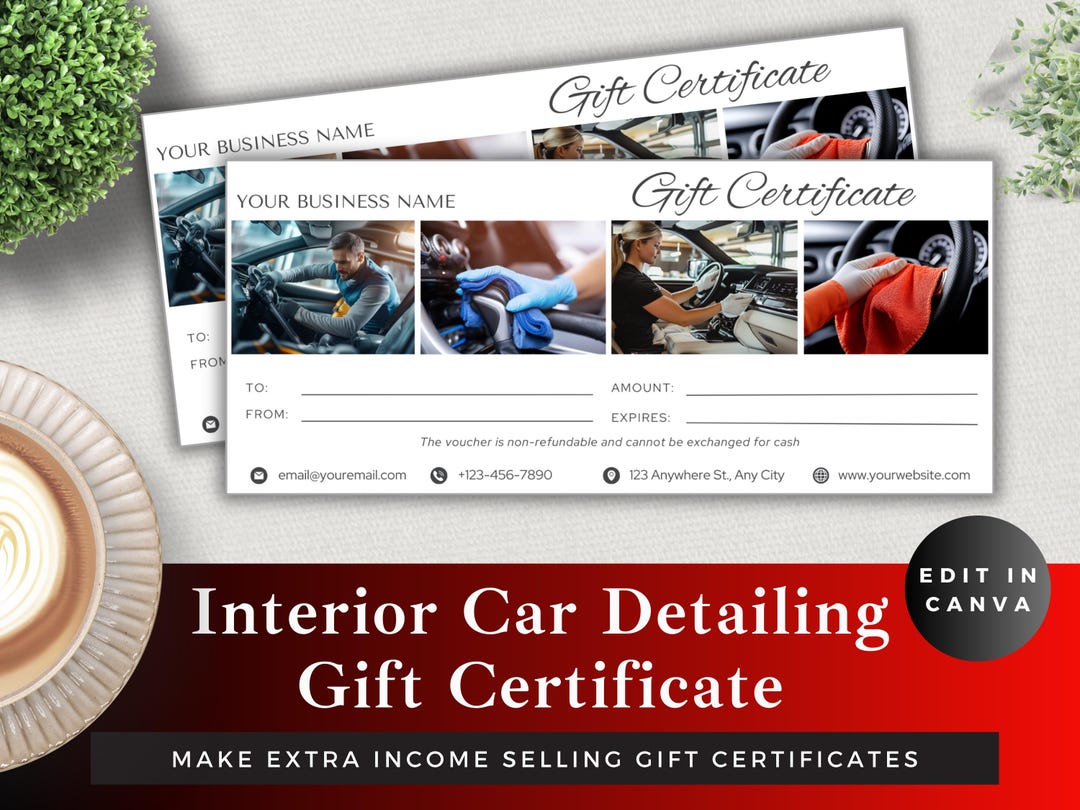 Interior Car Detailing Gift Certificate | Editable Canva Template ...