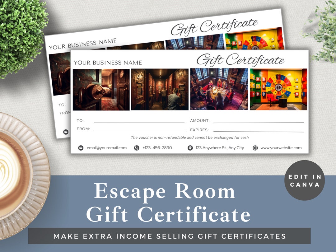 Editable Gift Certificate Escape Room | Edit Template in Canva ...