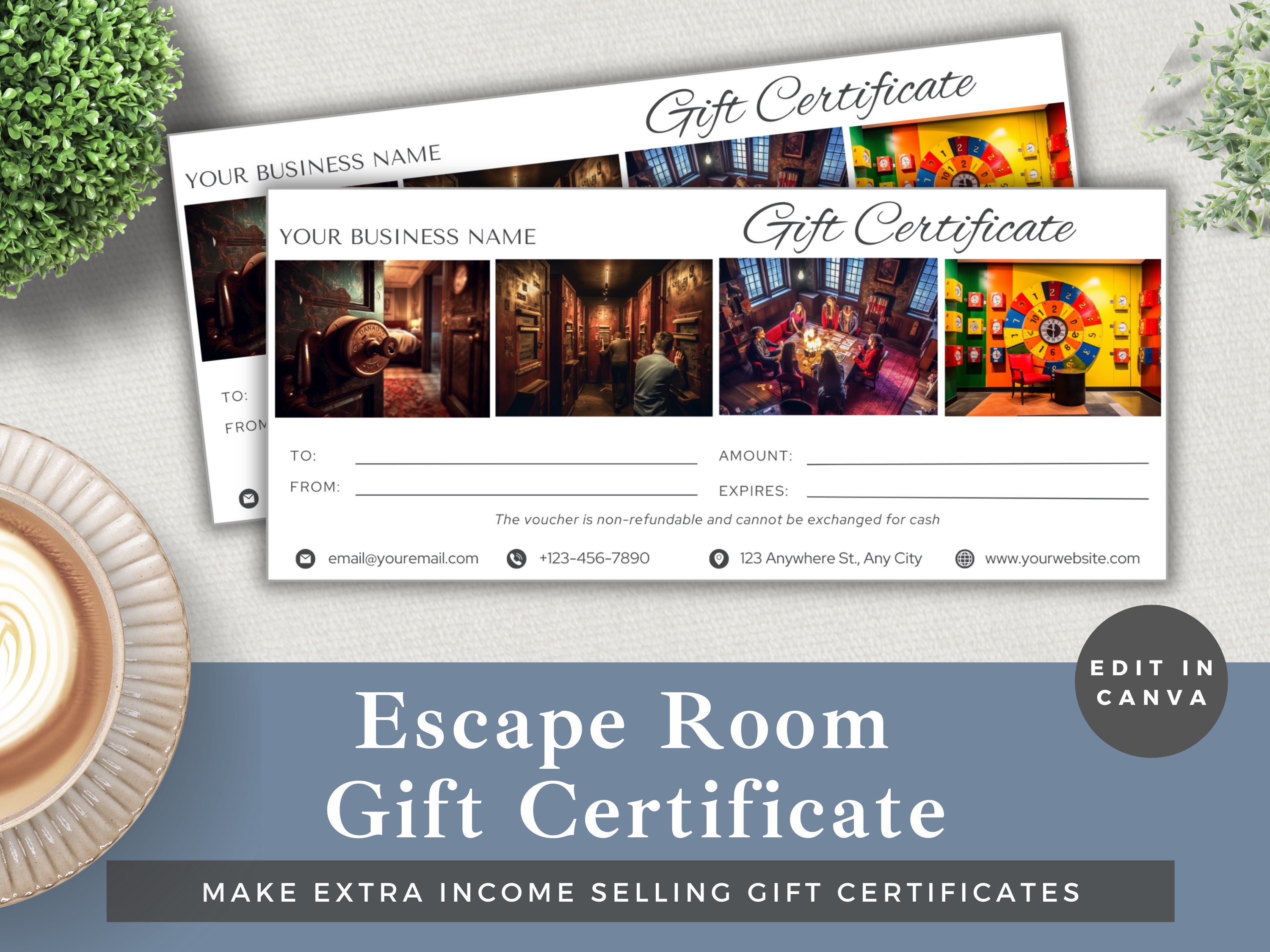 Editable Gift Certificate Escape Room | Edit Template in Canva ...