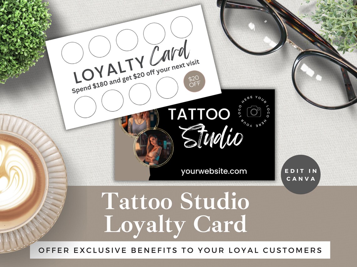 Tattoo Studio Loyalty Card Template: Editable Rewards Card (canva ...