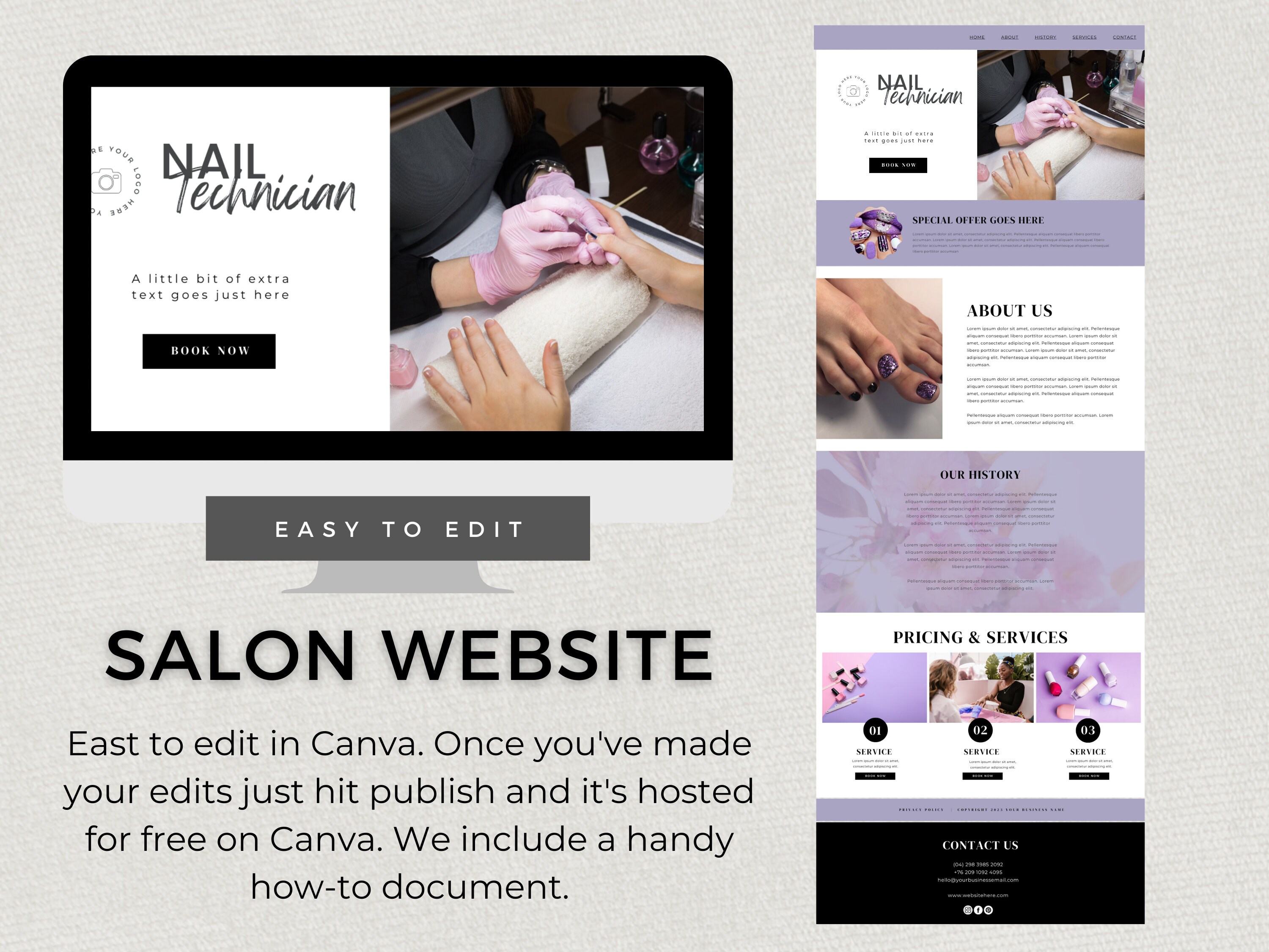 Nail Technician Studio Branding Bundle Editable in Canva Nail Tech ...