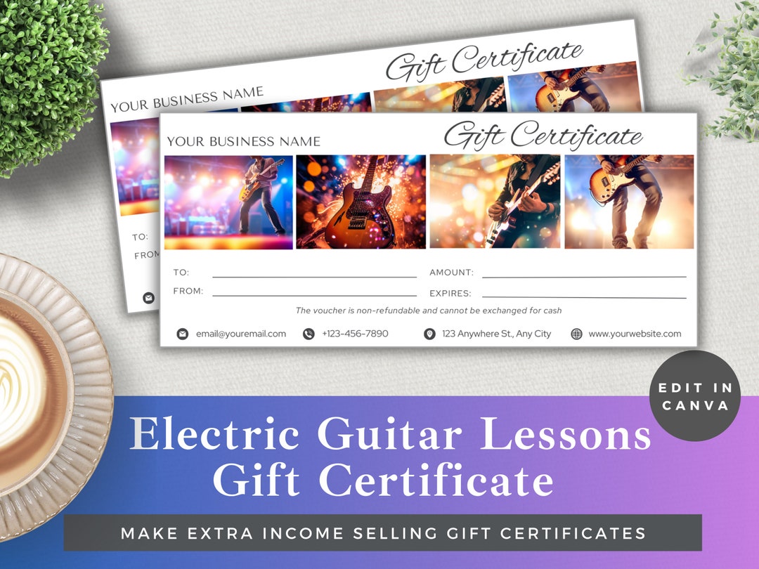 Electric Guitar Lessons Gift Certificate Template: Canva Editable ...