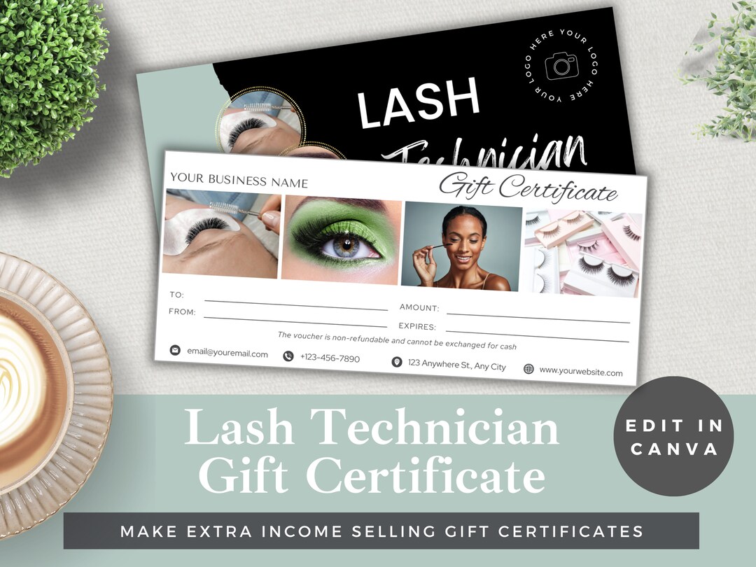 Editable Gift Certificate for Lash Technician | Canva Template ...