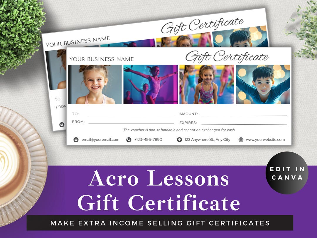 Acro Lessons Gift Certificate Template: Editable Canva Design (instant ...