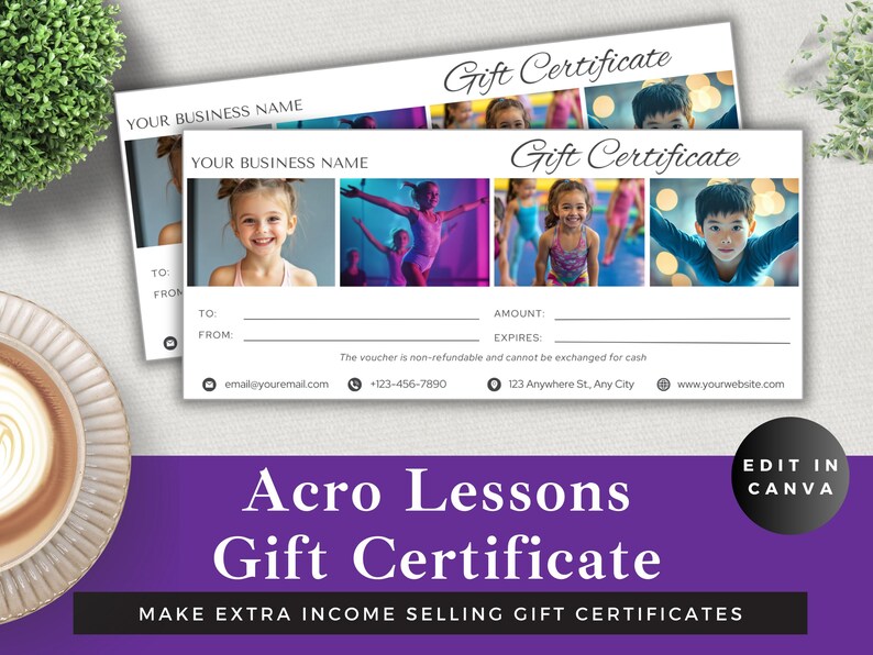 Editable Gift Certificate Acro Lessons | Canva Template | Instant ...