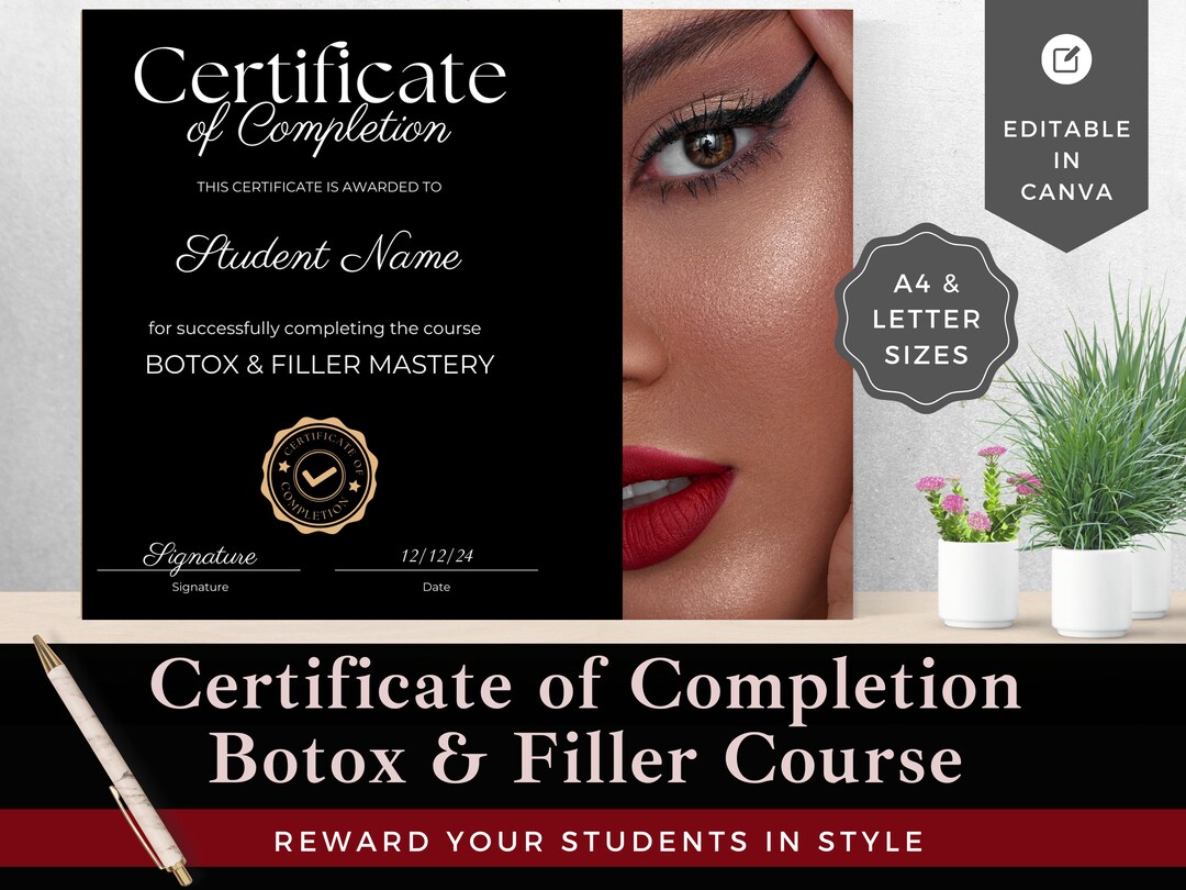 Certificate of Completion for Botox and Filler Course | Certificate ...