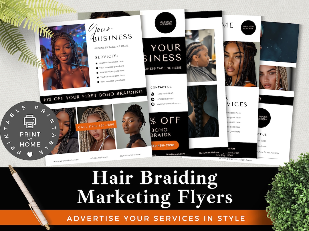 Hair Braiding Flyer Templates | 5 Customizable Canva Designs | Instant ...