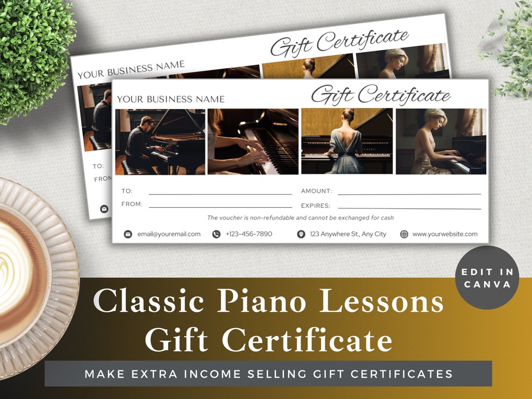 Piano Lessons Gift Certificate Template: Classic Design (canva Edit ...