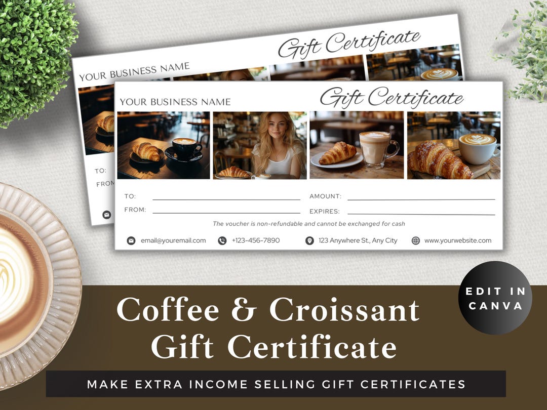 Coffee Shop Gift Certificate Editable in Canva | Luxury Cafe Bakery ...