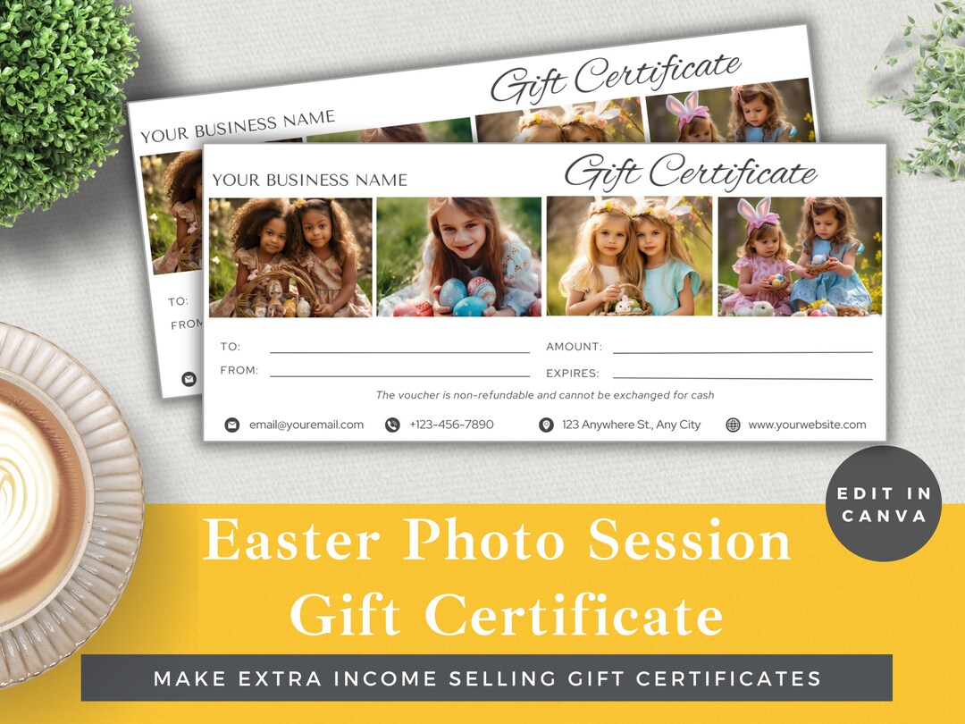 Editable Gift Certificate Easter Photo Session | Edit Template in Canva ...