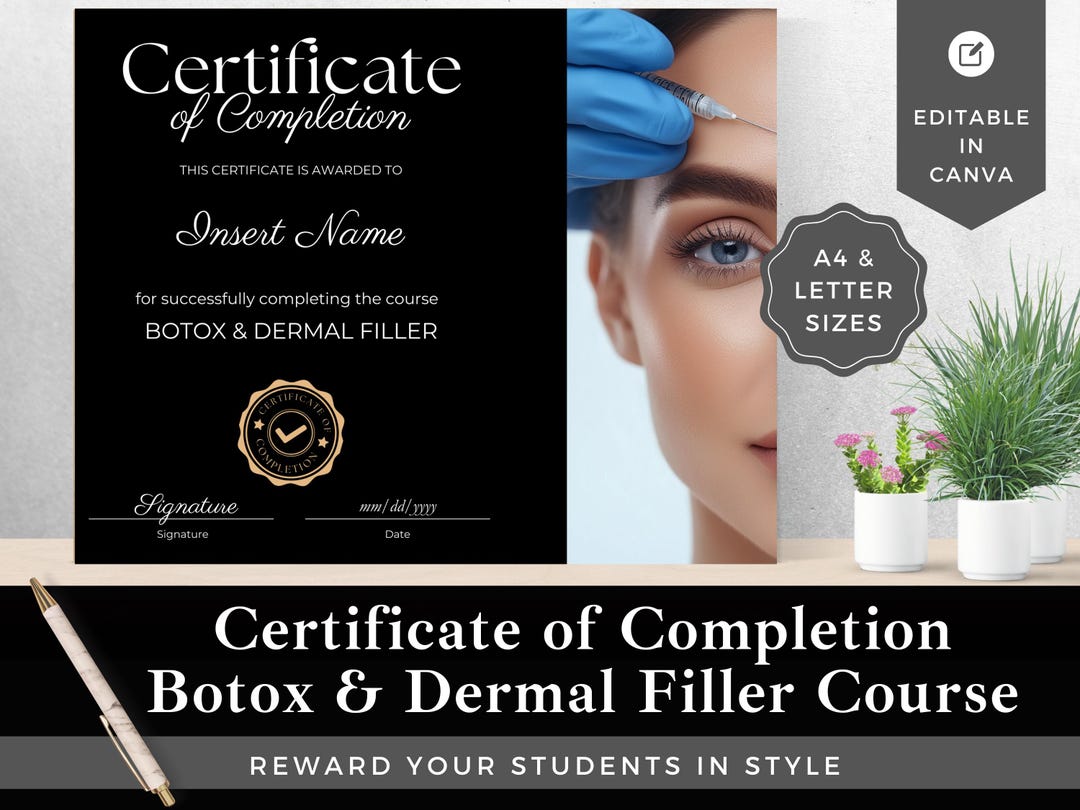 Botox & Dermal Filler Course Certificate: Editable Canva Template ...