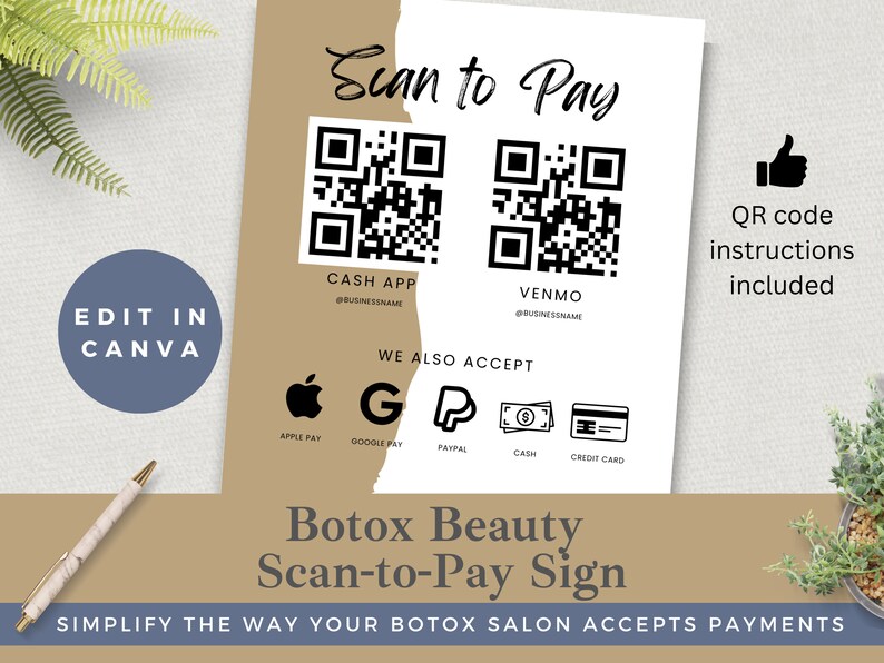 Editable Scan-to-pay Sign for Botox Beauty | Edit in Canva | Instant ...