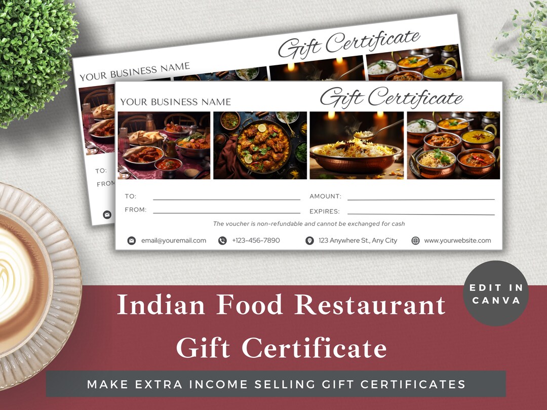 Editable Gift Certificate Indian Food Restaurant | Edit Template in ...