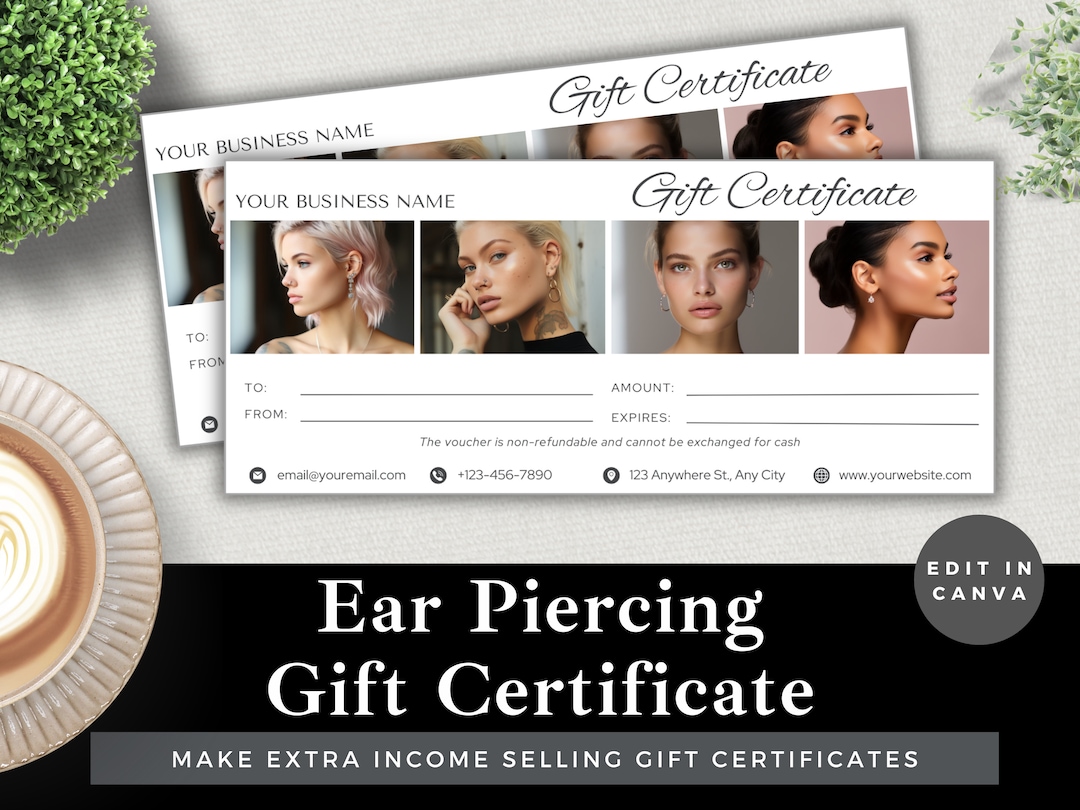 Editable T Certificate Ear Piercing Edit Template In Canva Instant