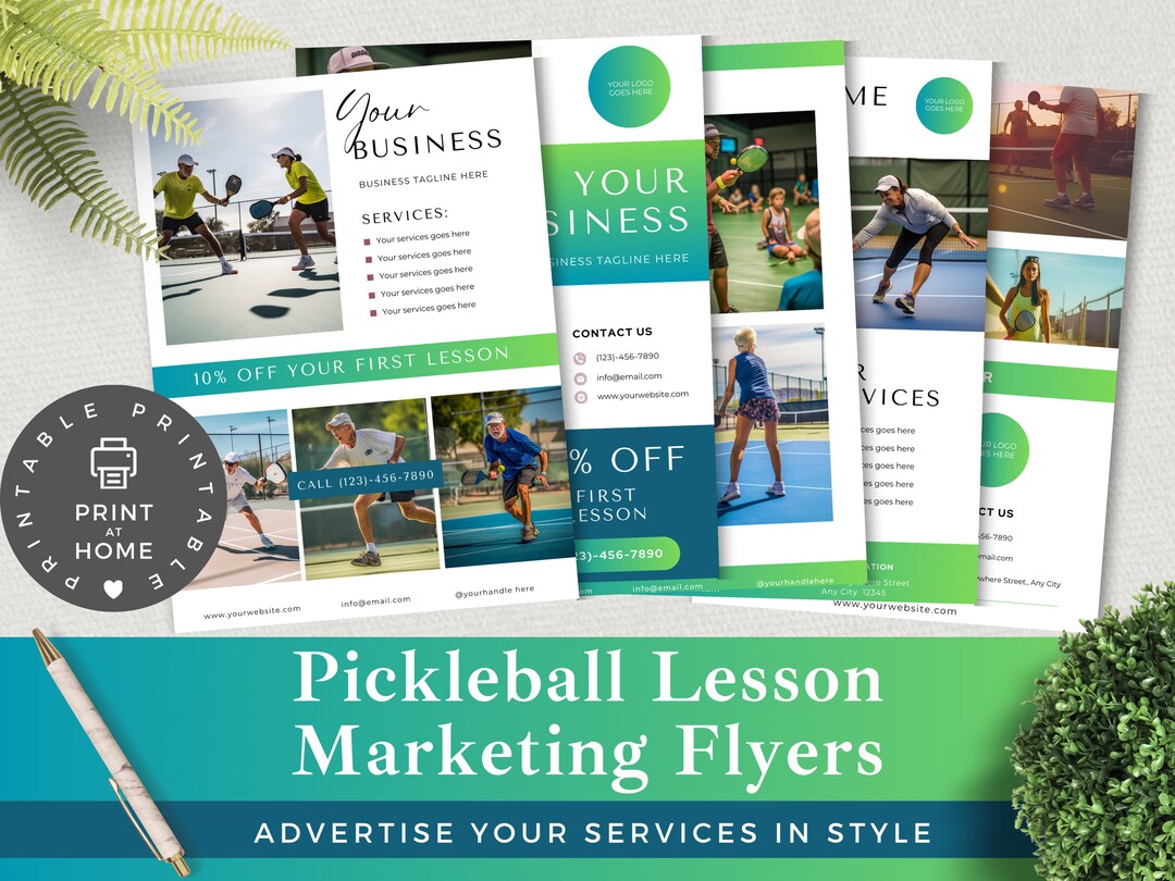 Pickleball Lessons Flyer Bundle | 5 Pickleball Editable Canva Templates ...