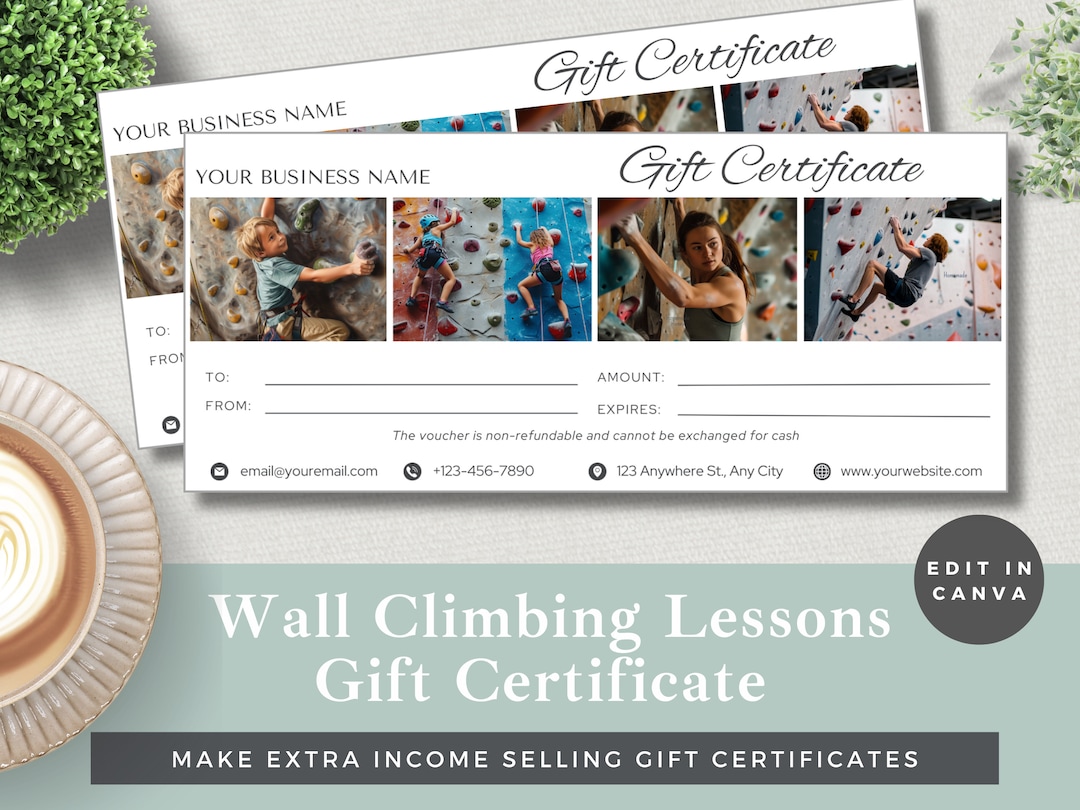 Wall Climbing Gift Certificate Template: Editable Canva Design (instant ...