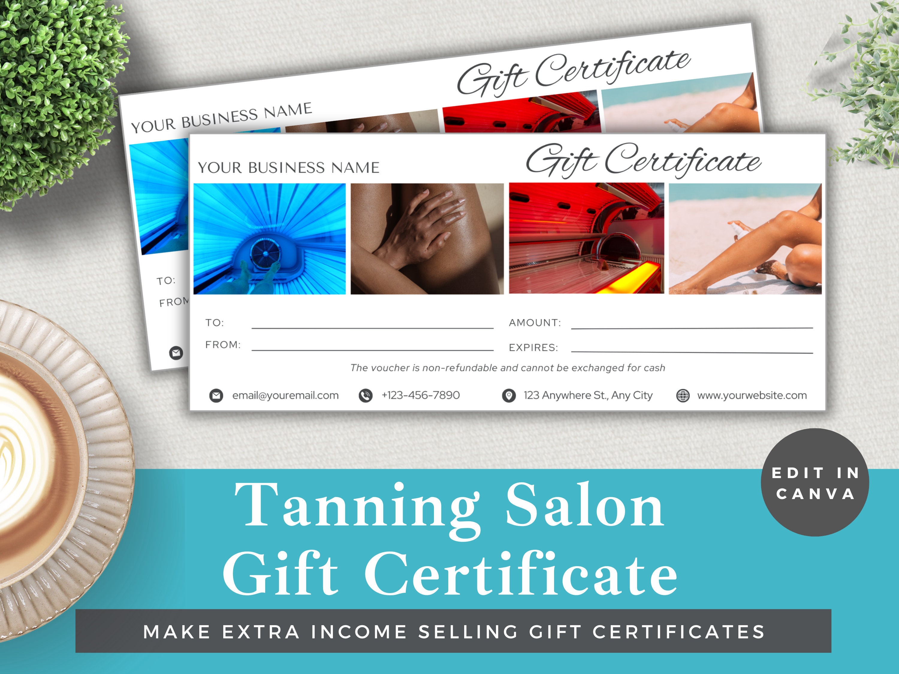 Editable Gift Certificate Tanning Salon | Edit Template in Canva ...