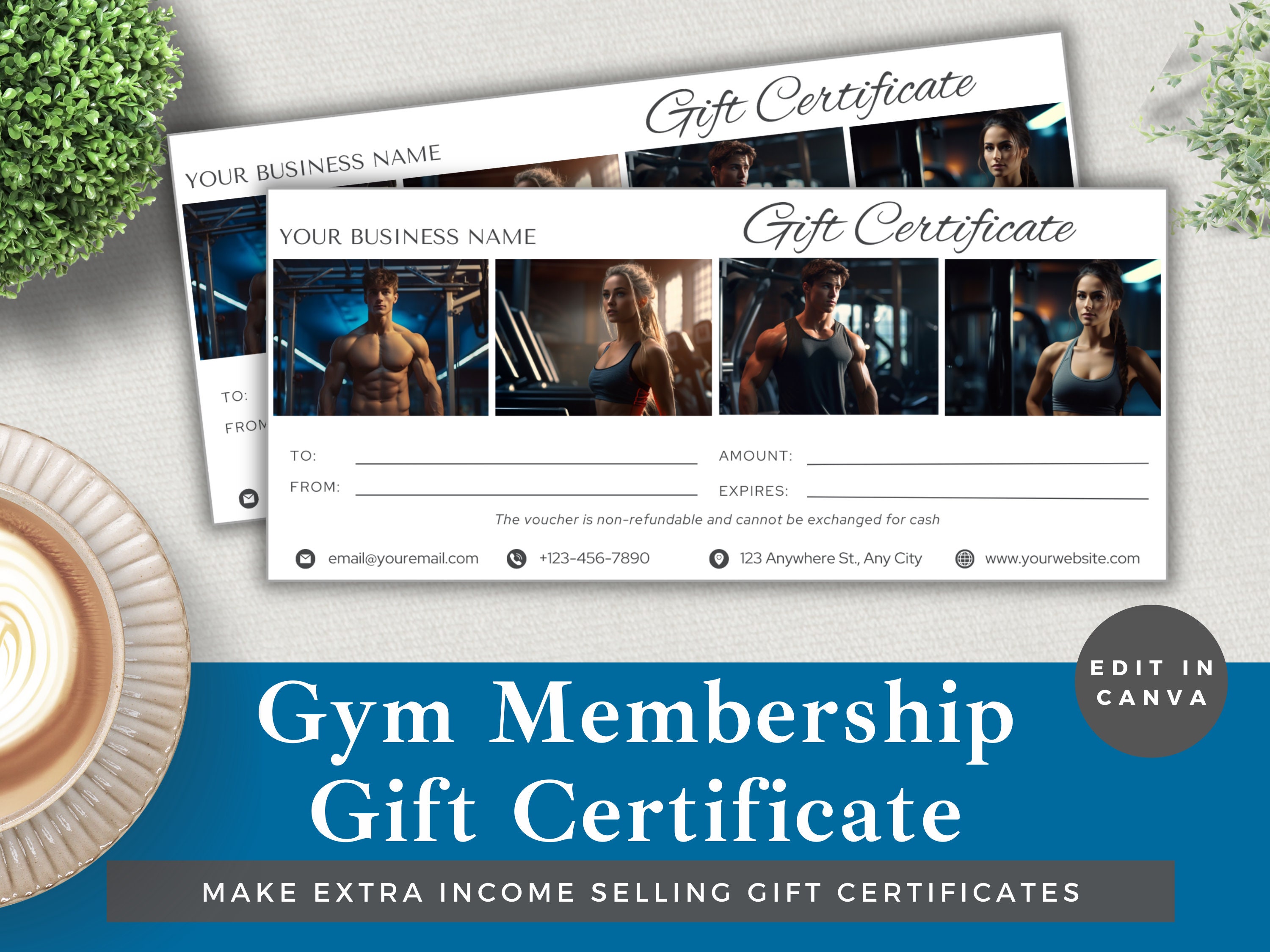 Editable Gift Certificate Gym Membership Edit Template in Canva Instant ...