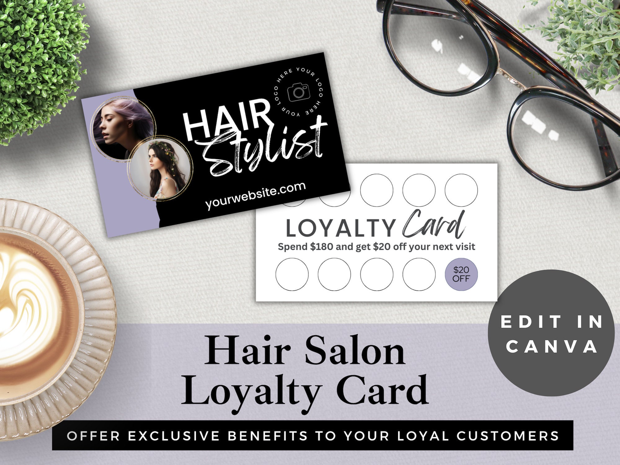 Editable Hair Stylist Loyalty Card Template | Edit in Canva | Beauty ...