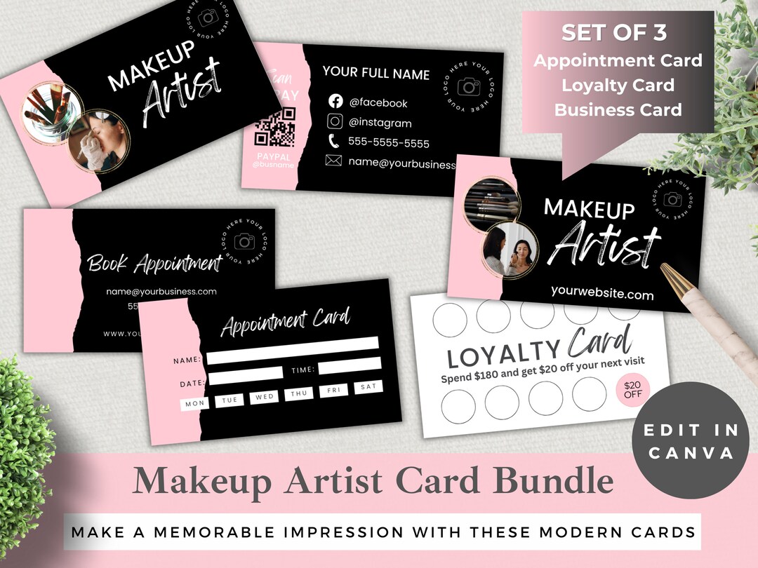 Makeup Artist Card Template Bundle | Edit in Canva | Instant Download ...