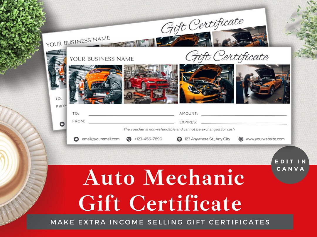 Auto Mechanic Gift Certificate Template: Luxury Car Repair Voucher ...