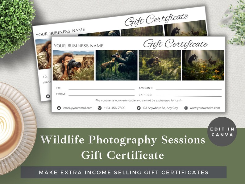 Editable Gift Certificate Wildlife Photography Sessions | Edit Template ...
