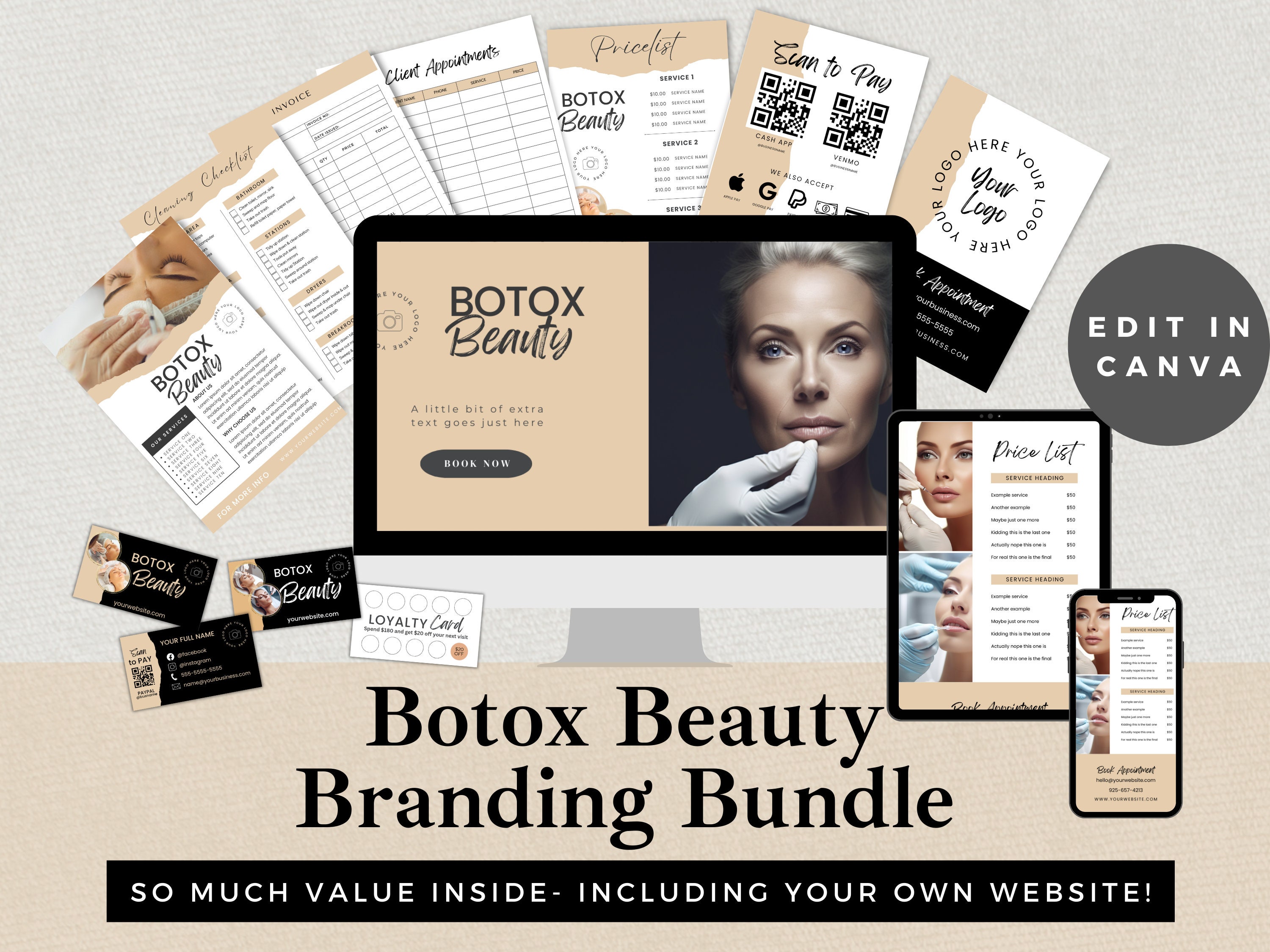 Botox & Filler Branding Kit Botox Beauty Business Bundle Editable Canva ...
