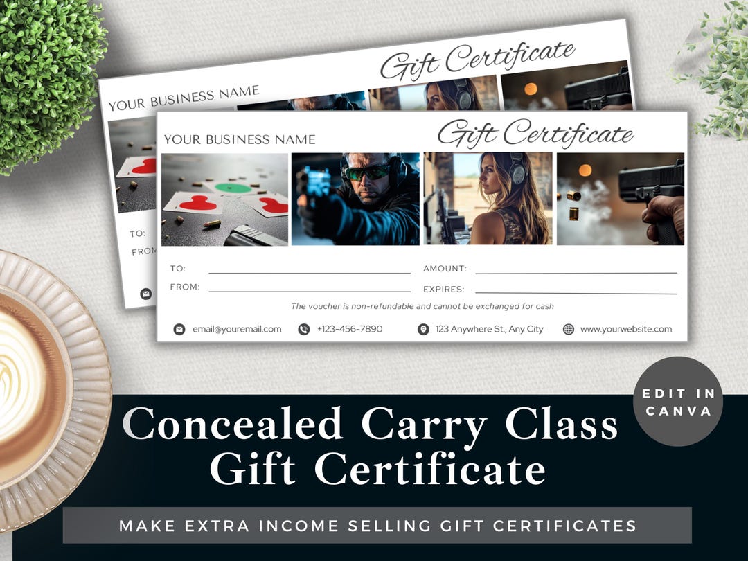Editable CCW Class Gift Certificate: Firearm Safety Voucher (canva ...