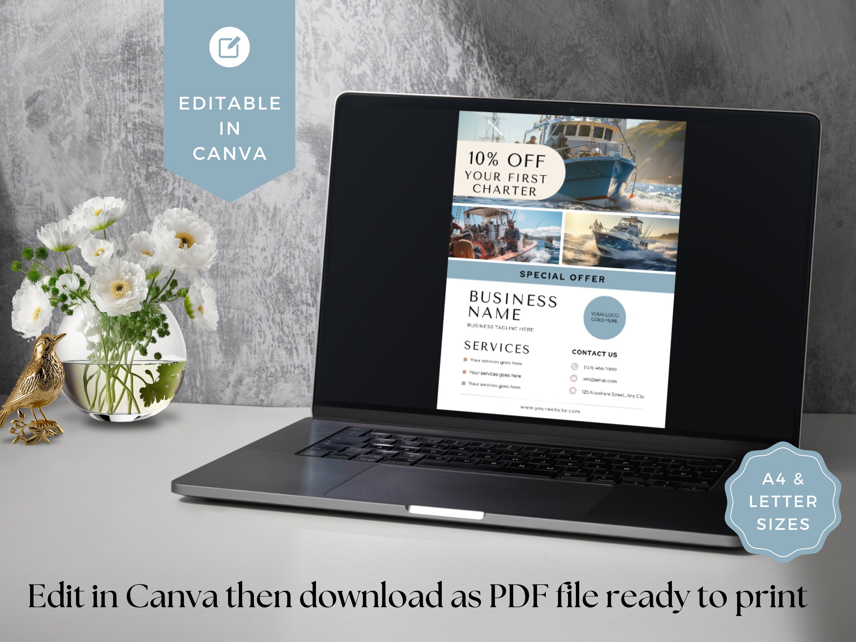 Fishing Charter Flyer | Editable DIY Marketing | Instant Download ...