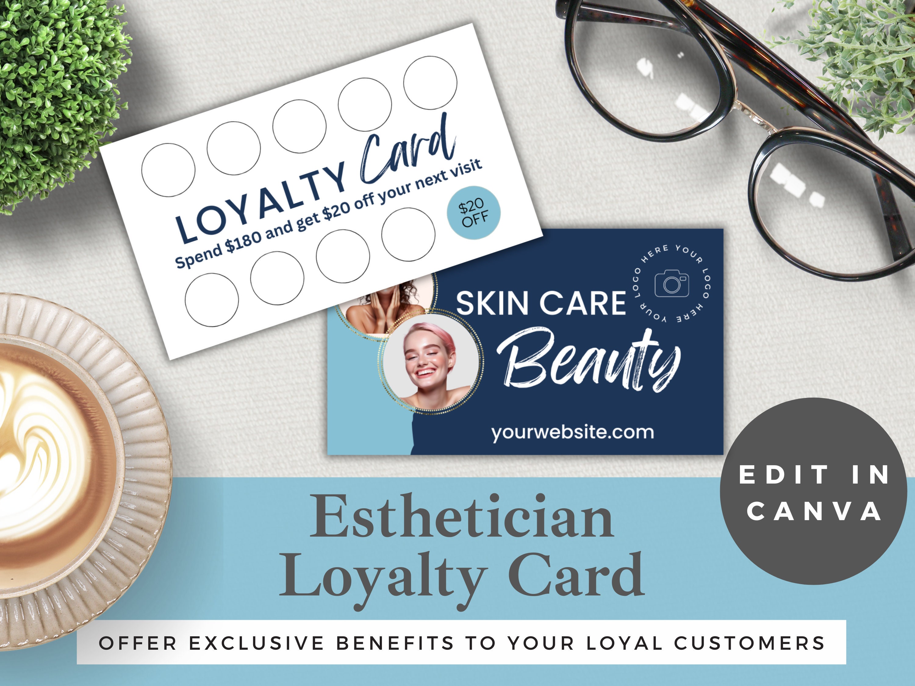 Esthetician Loyalty Card Template Editable | Instant Download | Edit in ...