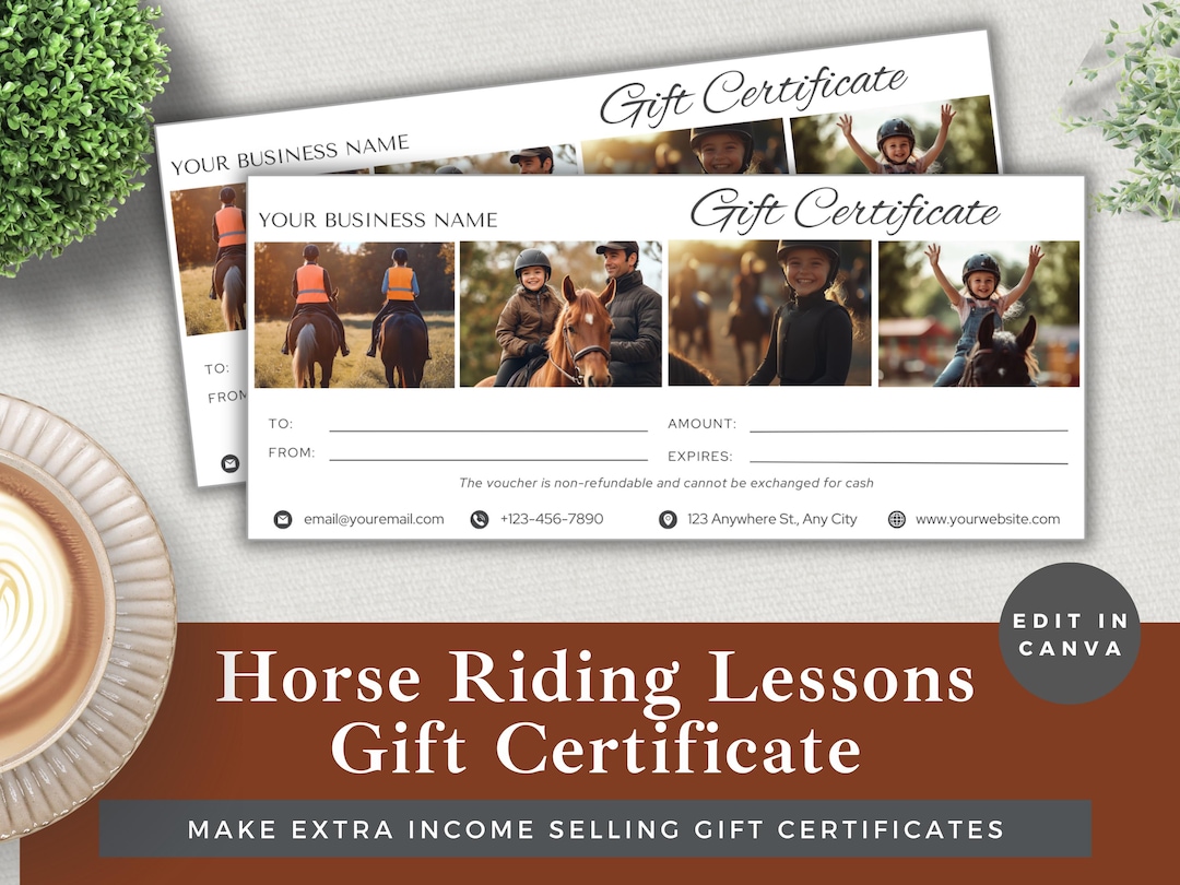 Editable Horse Riding Lessons Gift Certificate | Canva Template ...
