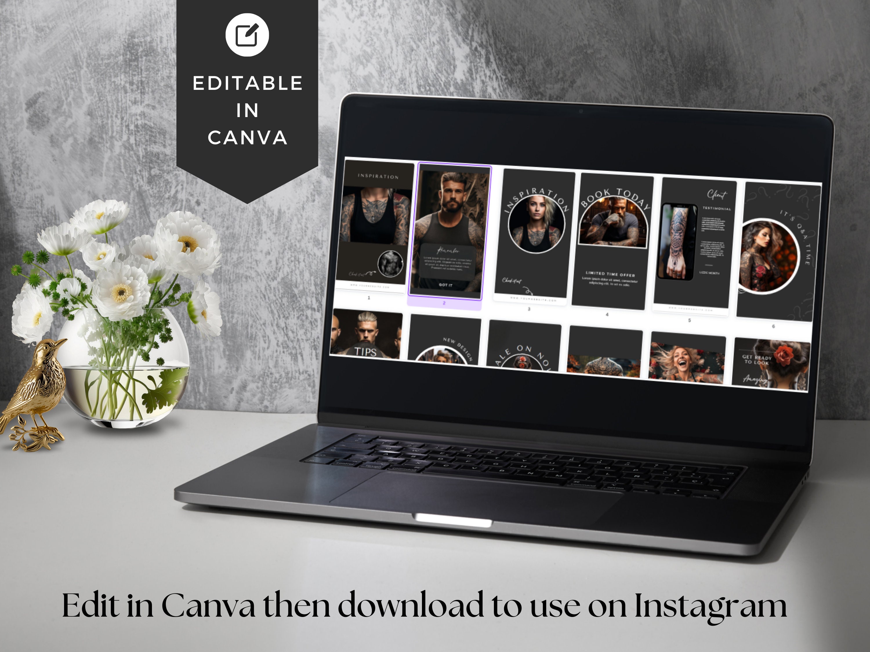 Tattoo IG Templates Set of 100 Editable Posts and Stories Bundle for ...