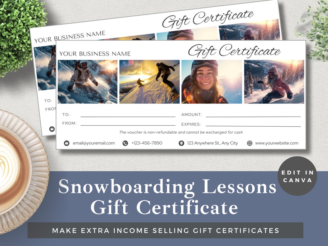 Editable Gift Certificate for Snowboarding Lessons | Canva Template ...