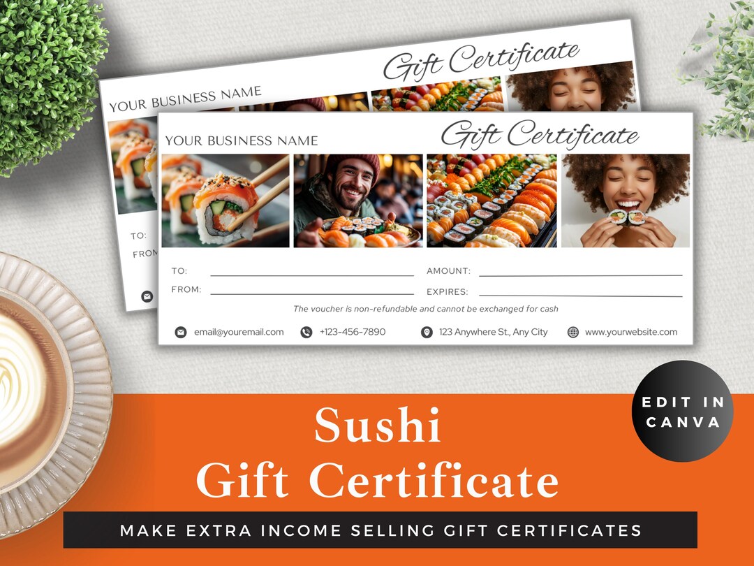 Editable Sushi Gift Certificate | Canva Template | Instant Download ...