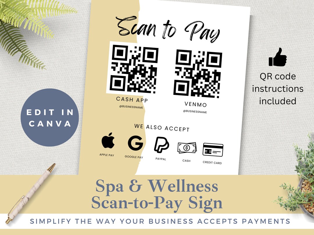 Editable Scan-to-pay Sign for Spa and Wellness | Edit in Canva ...