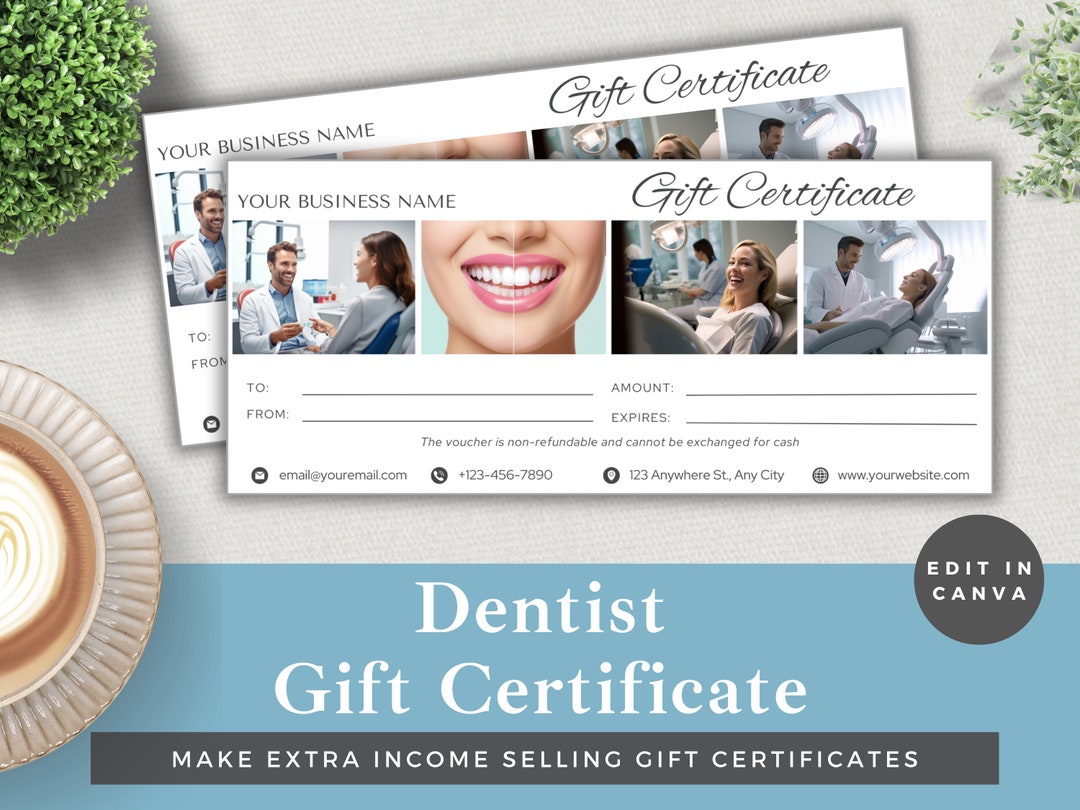 Editable Gift Certificate for Dentist | Edit Template in Canva ...