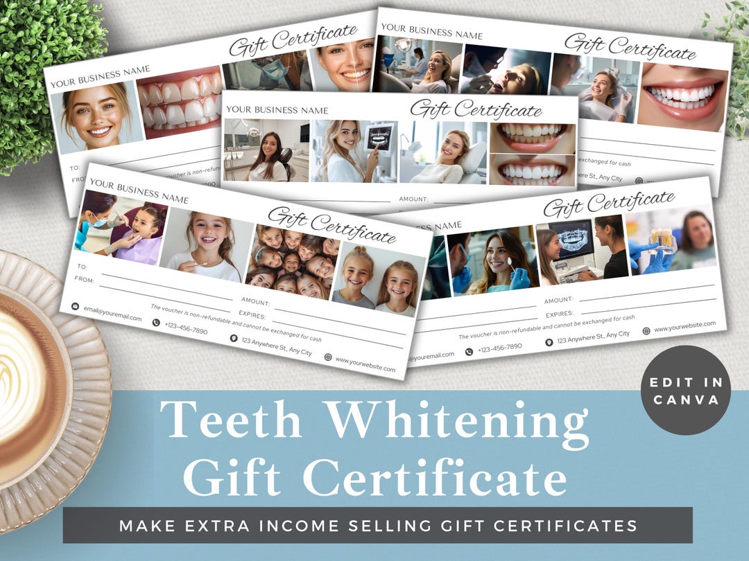 Editable Dentist Gift Certificate Templates: Teeth Whitening & Implants ...