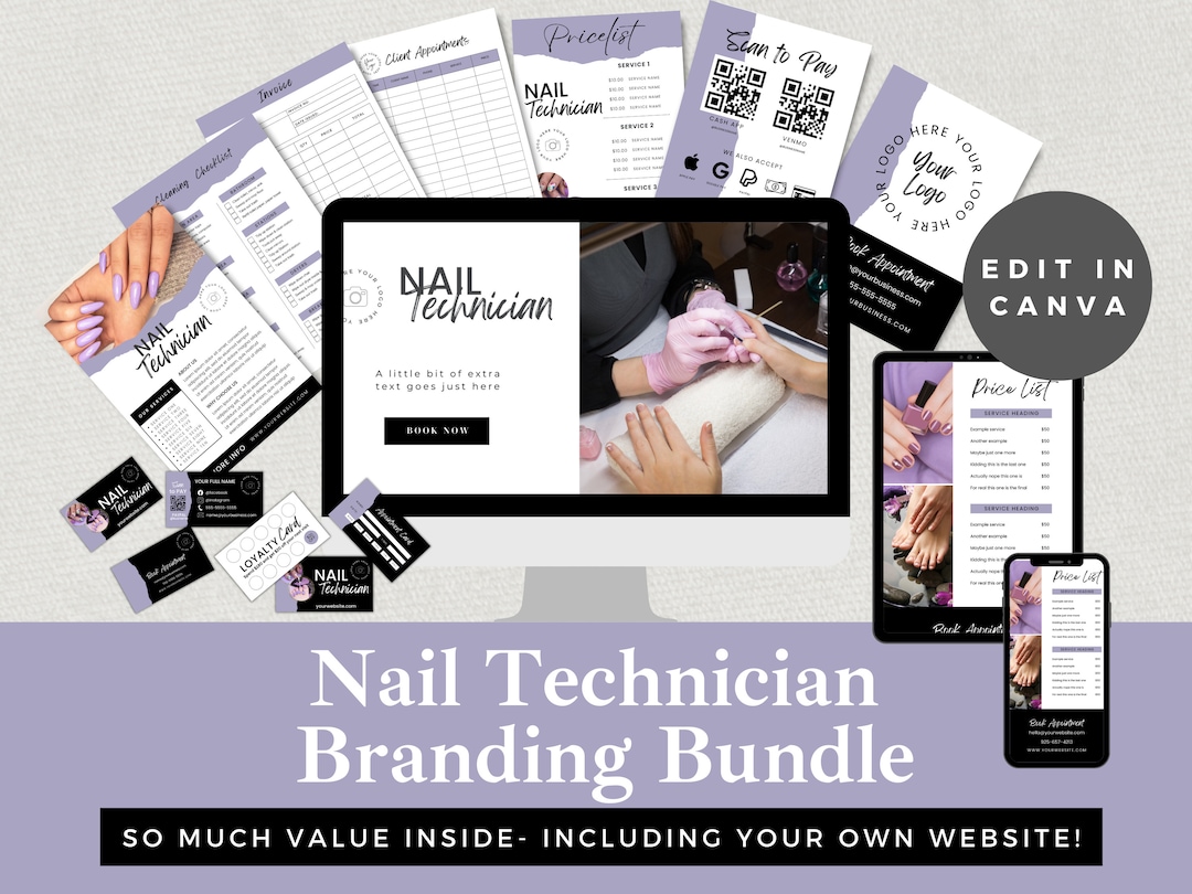 Nail Technician Studio Branding Bundle | Editable in Canva | Nail Tech ...