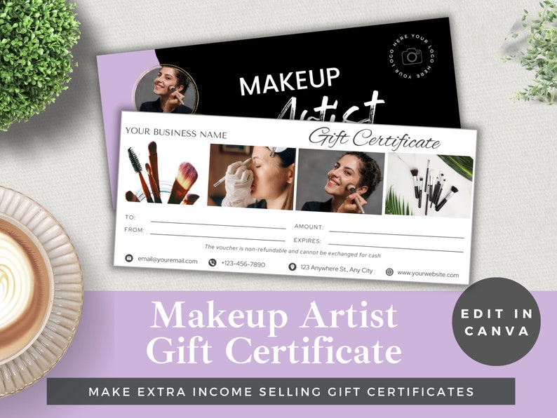 Editable Gift Certificate for Makeup Artist Canva Template Instant ...