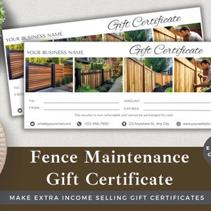 Editable Gift Certificate Fence Maintenance Edit Template in Canva ...
