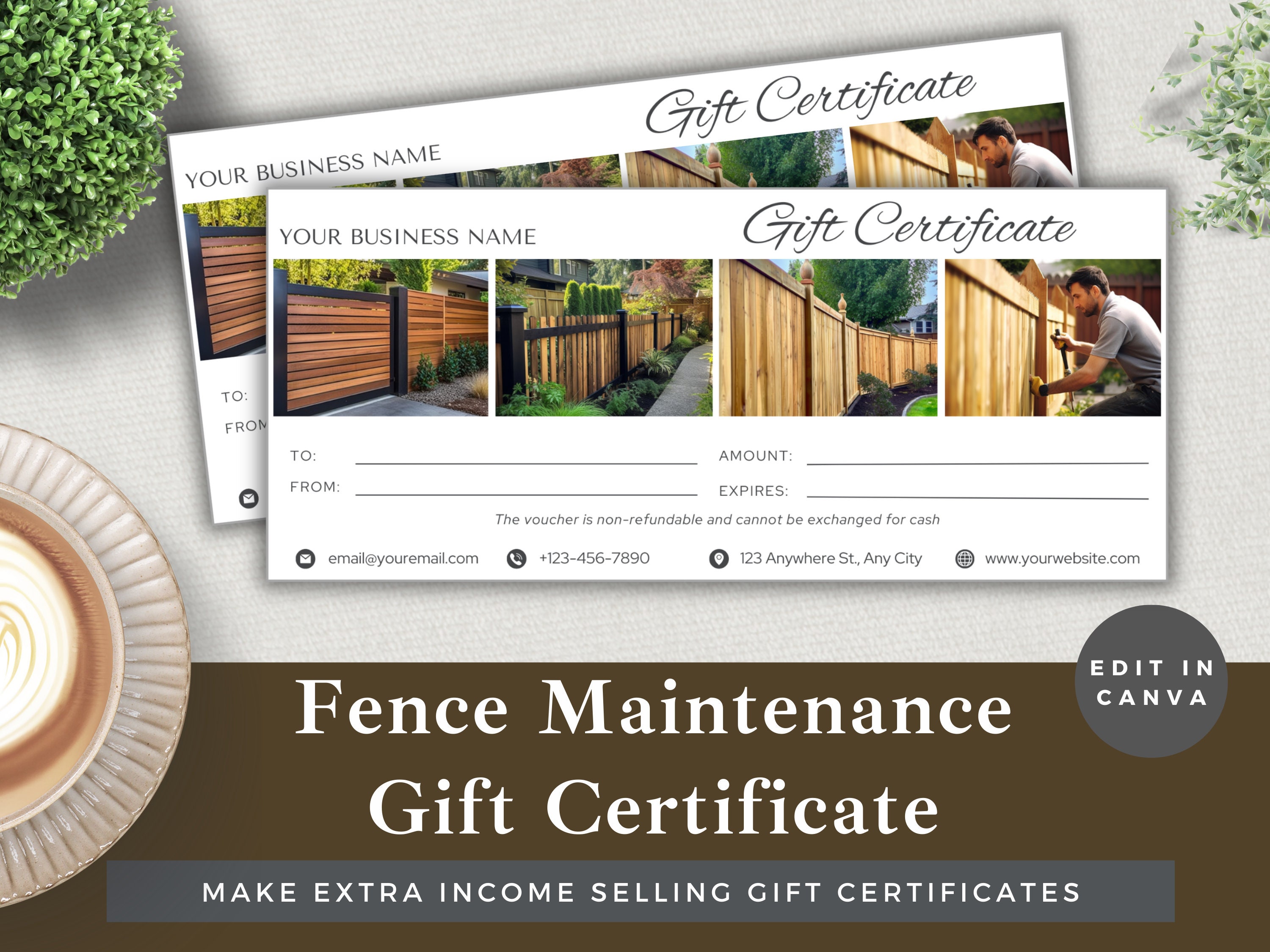 Fence Maintenance Gift Certificate Template: Editable Voucher (canva ...