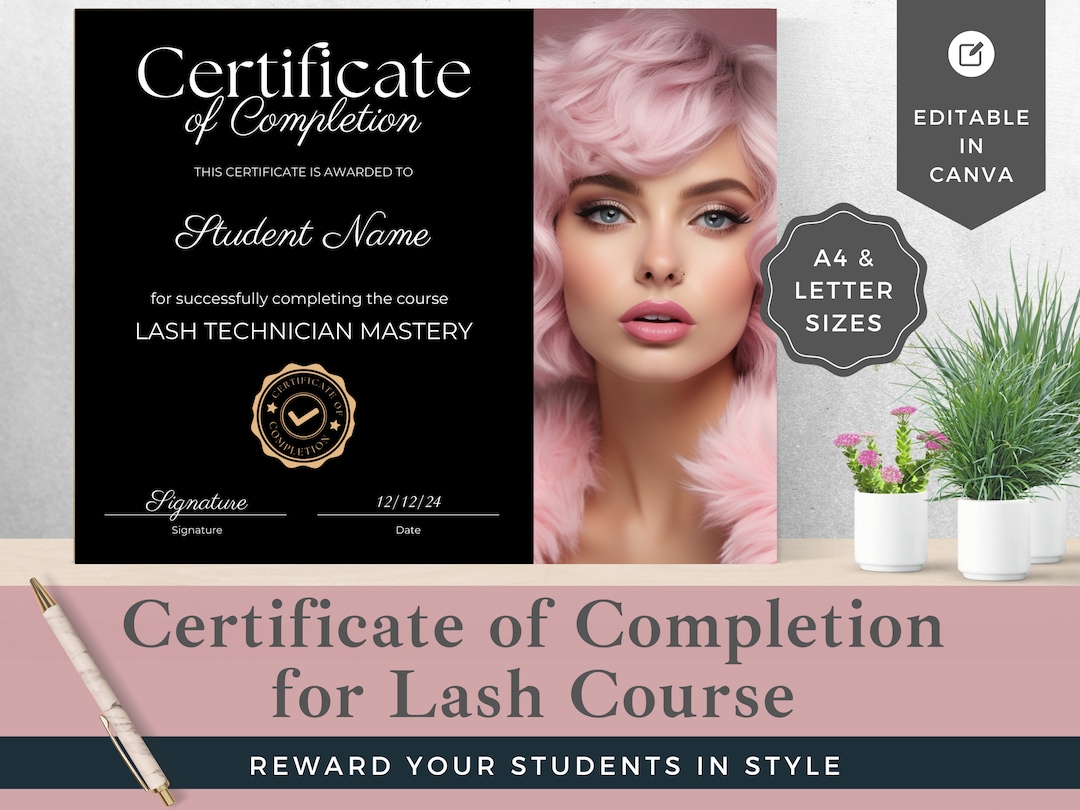 Certificate of Completion for Lash Course | Certificate Template | Edit ...