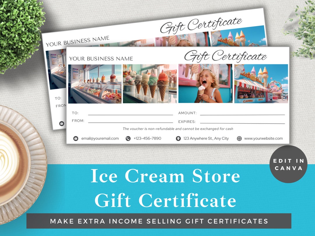 Editable Gift Certificate Ice Cream Store | Edit Template in Canva ...