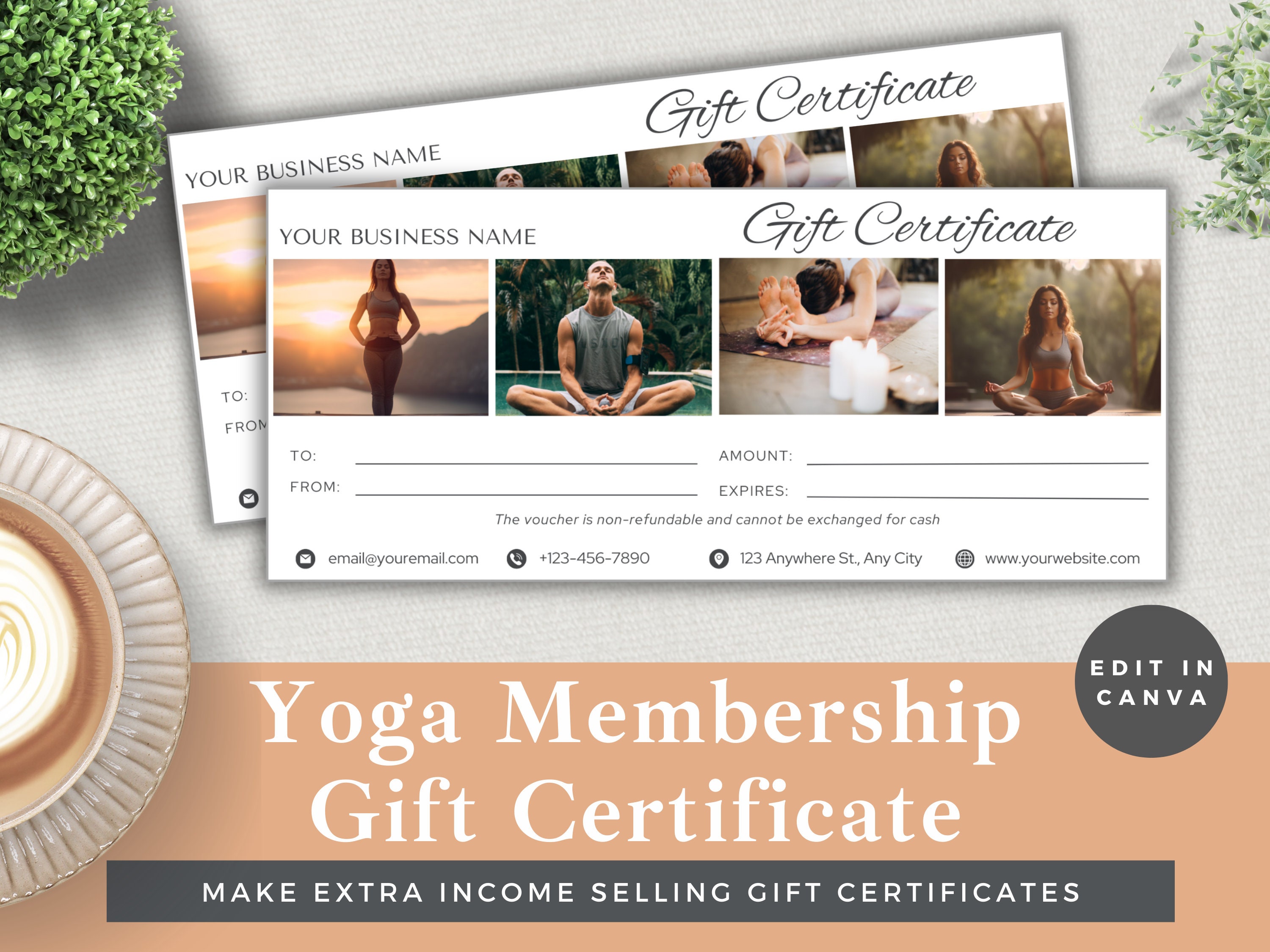 Editable Yoga Gift Certificate Template: Canva Design (digital Download ...