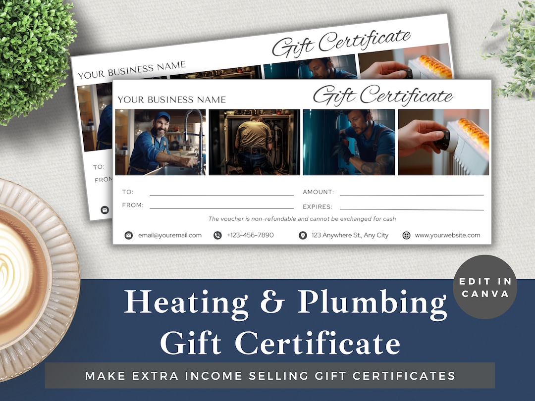 Editable Gift Certificate Heating & Plumbing | Edit Template in Canva ...