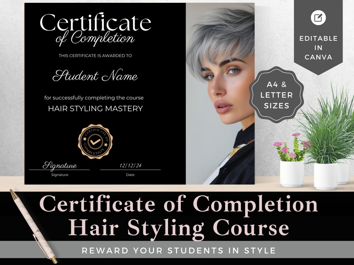 Certificate of Completion Hair Styling Course | Certificate Template ...