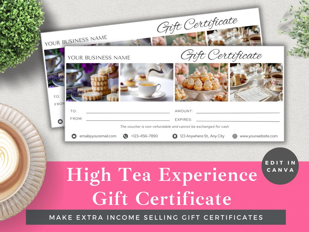 High Tea Gift Certificate Template | Editable Canva Design | Afternoon ...
