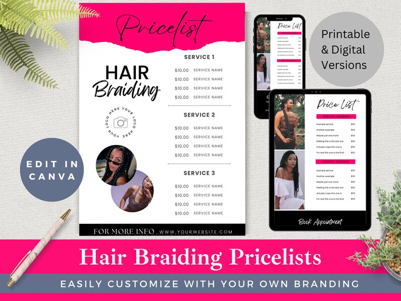 Editable Pricelists for Hair Braiding | Edit in Canva | Instant ...